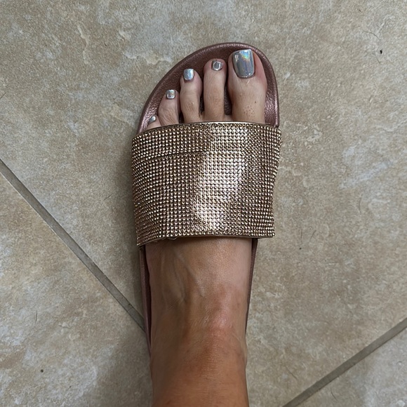 bebe | Shoes | Bebe Rose Gold Bedazzled Pool Slide Shoes | Poshmark
